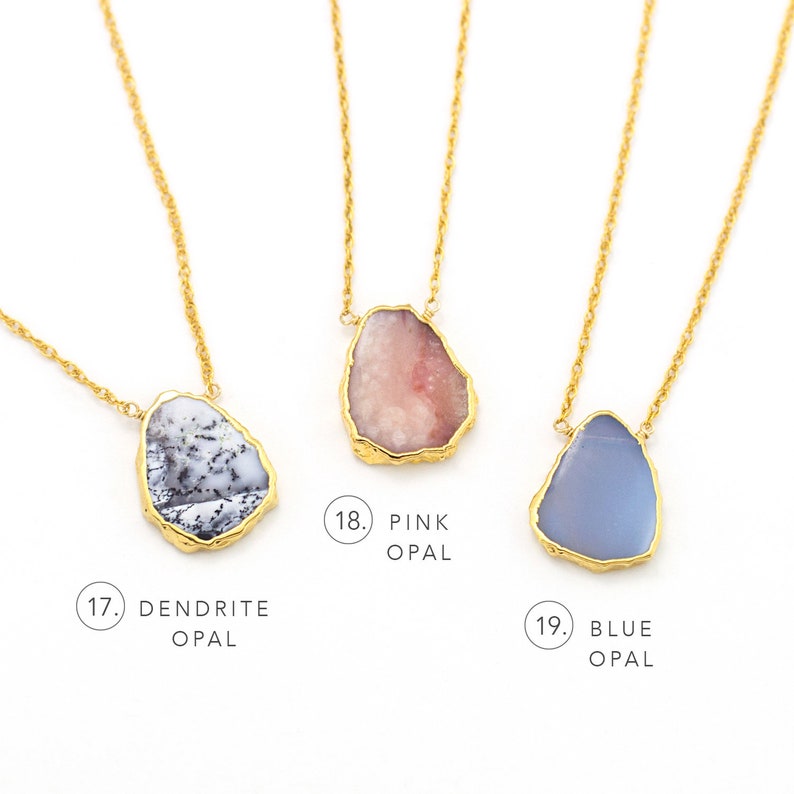 Gemstone Slice Pendant Necklace Layered Necklaces | Etsy