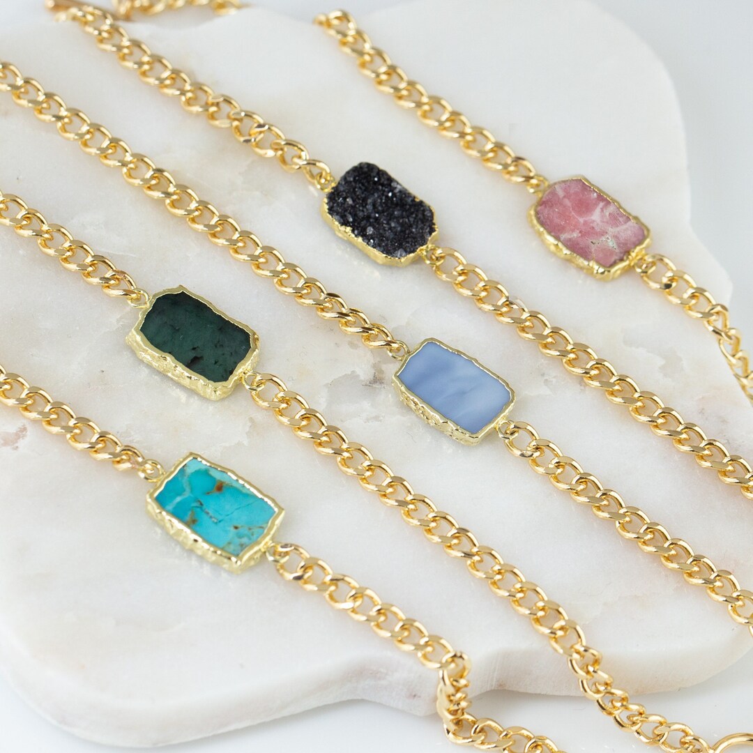 Raw Emerald Cuban Link Chain Choker, Gold Thick Curb Chain Choker ...