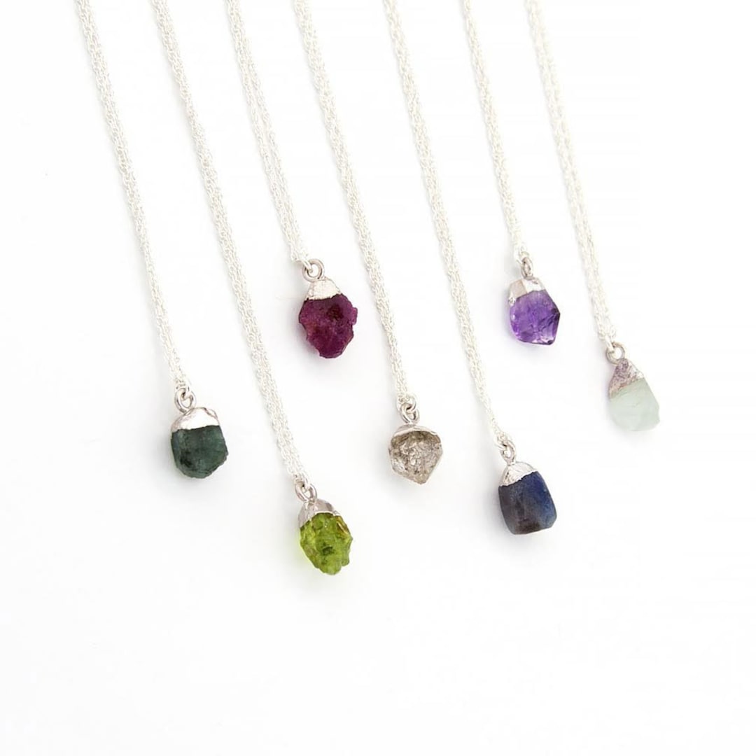 Silver Raw Stone Necklace, Birthstone Necklace, Big Little Gift ...
