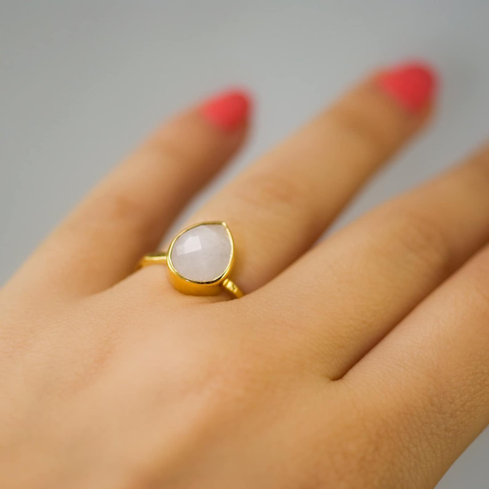 White Agate Ring Gold Bridal Ring White Stone Ring Gemstone | Etsy