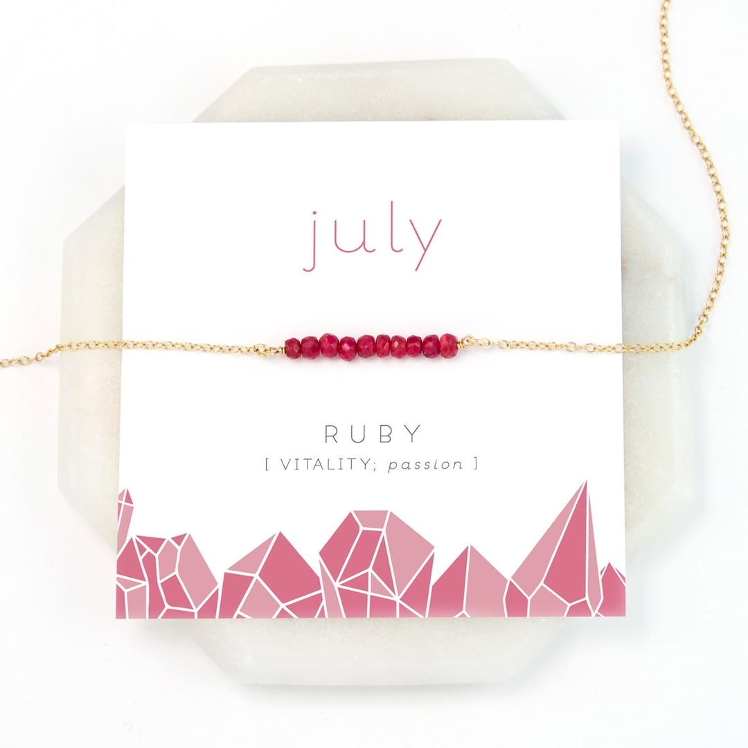 July Birthstone Necklace, Gold Ruby Necklace, Personalized Birthstone ...