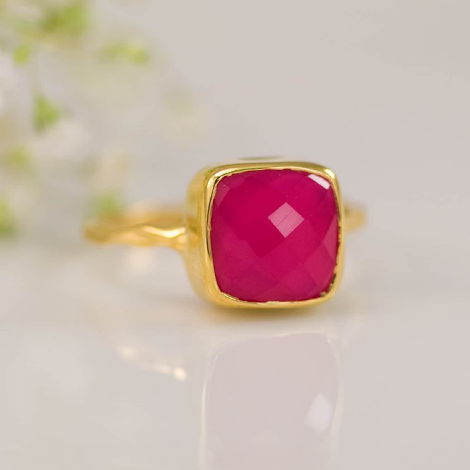 Viva Magenta Ring, Fuchsia Pink Chalcedony Ring - Gemstone Ring ...