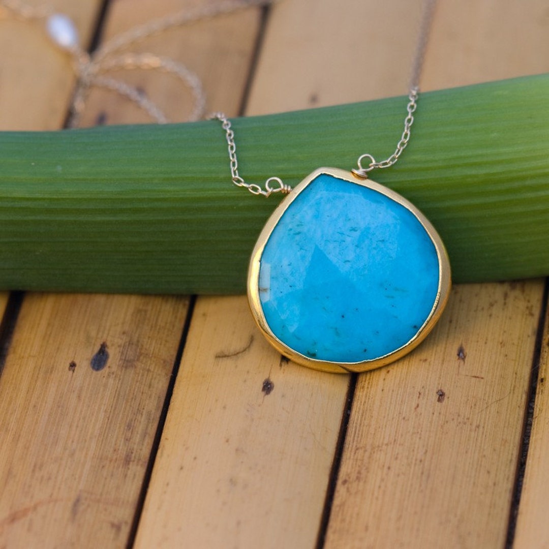 Blue Turquoise Necklace - Gold Chain Necklace - Layering Necklace ...