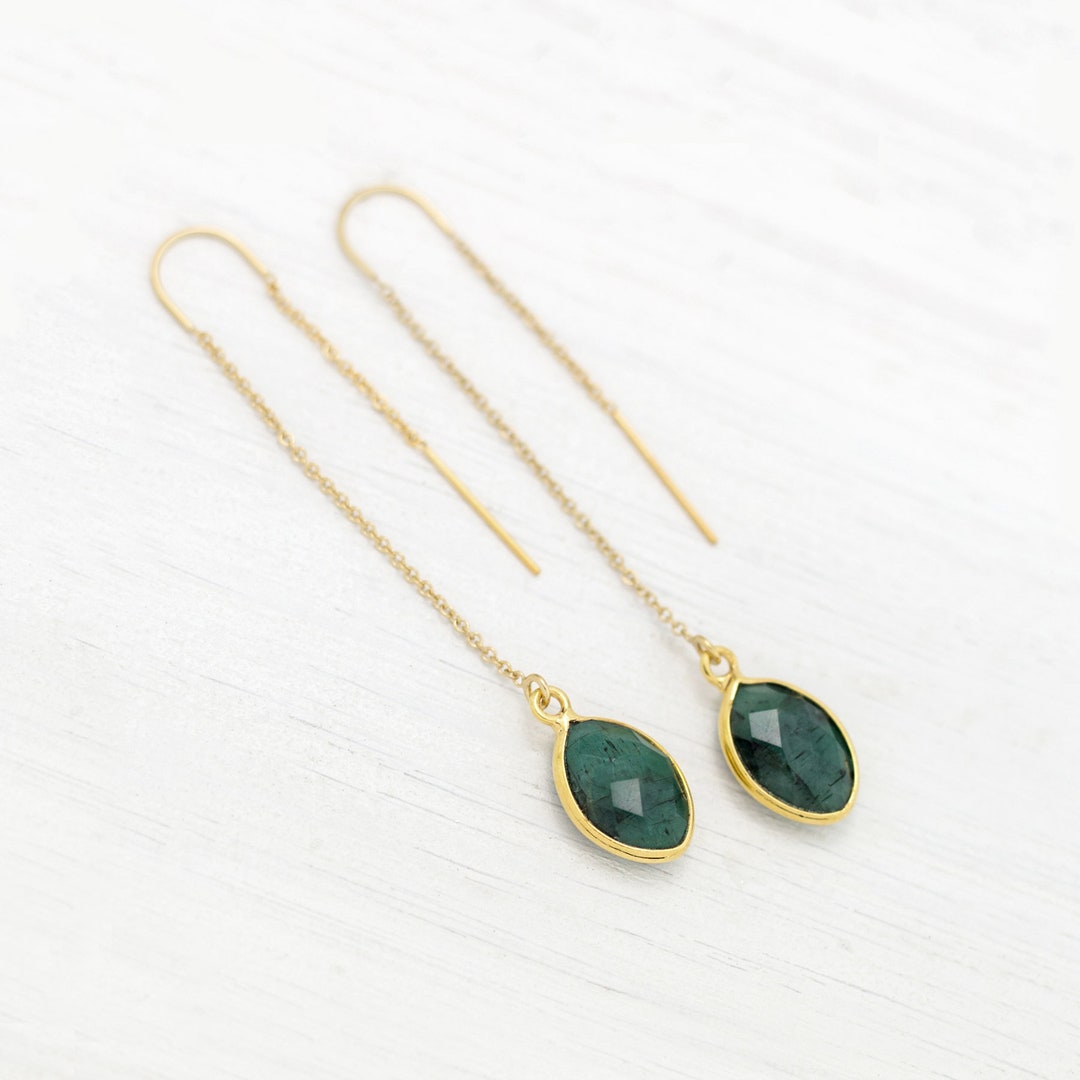 Genuine Emerald Drop Earrings, Natural Raw Emerald, May Birthstone ...
