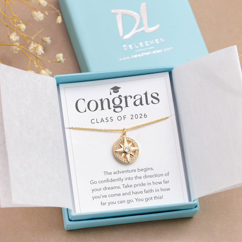 Class of 2026 Graduation Gift, Dainty CZ Compass Necklace, Gift for ...