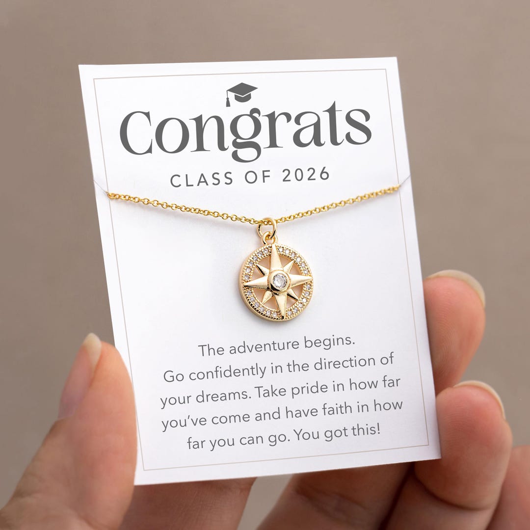 Class of 2026 Graduation Gift, Dainty CZ Compass Necklace, Gift for ...