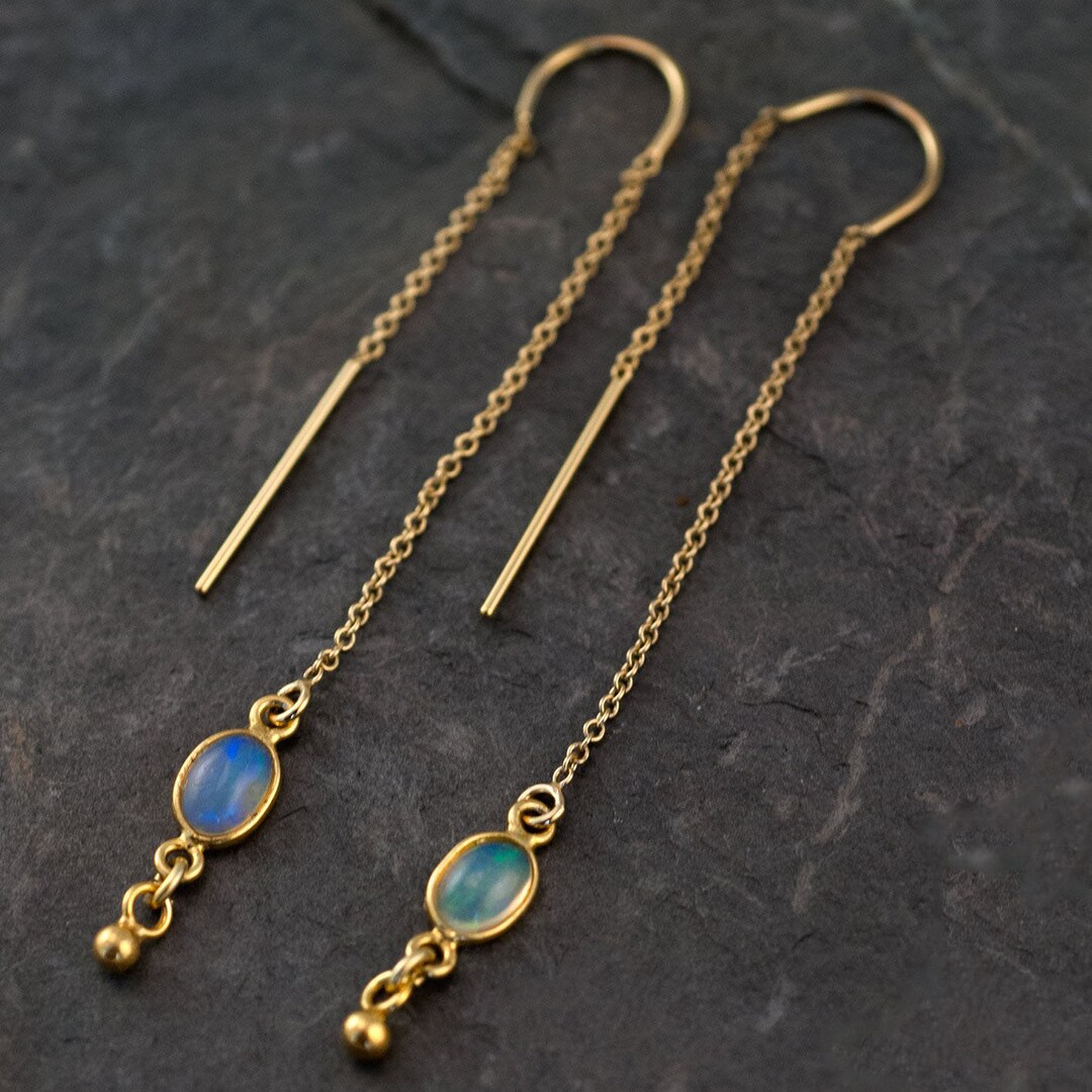 Opal Earrings - Ear Thread Earrings - Ear Threader Earrings - Minimal ...