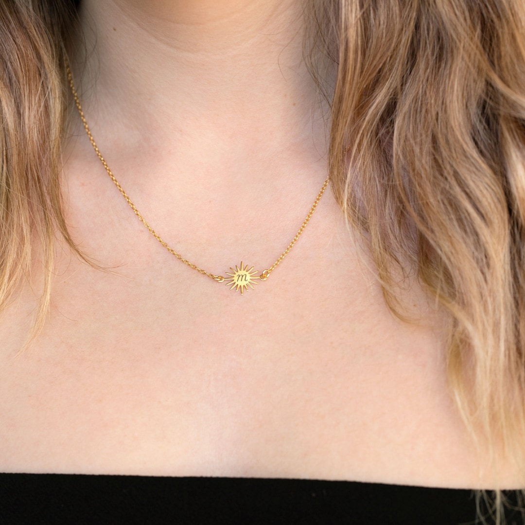 Personalized Engraved Initial Sun Charm Necklace, Celestial Minimalist ...