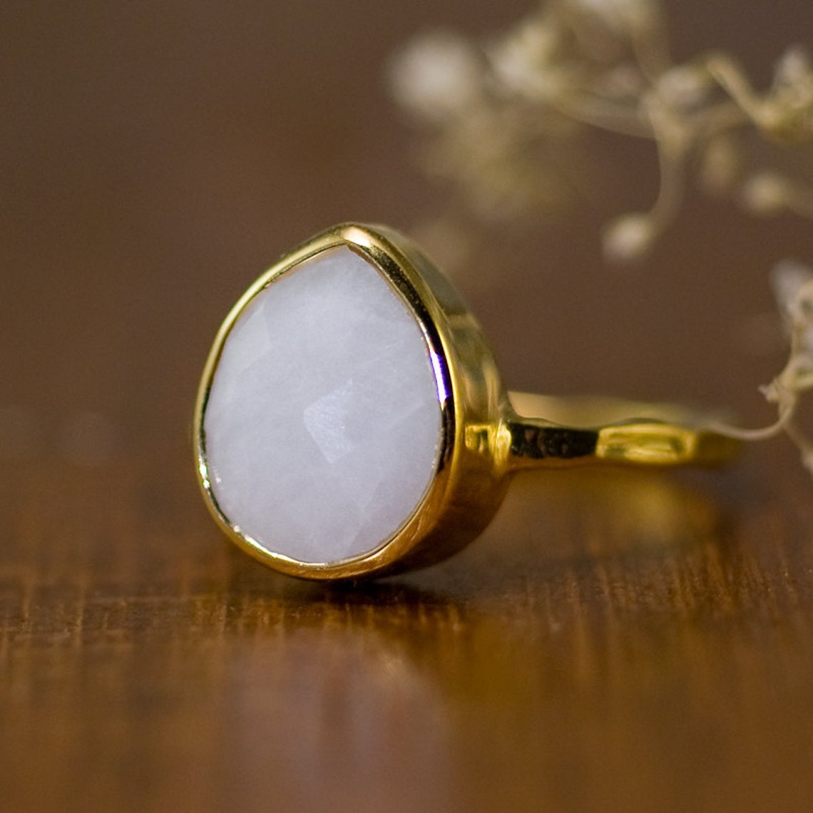 White Agate Ring Gold Bridal Ring White Stone Ring Gemstone | Etsy