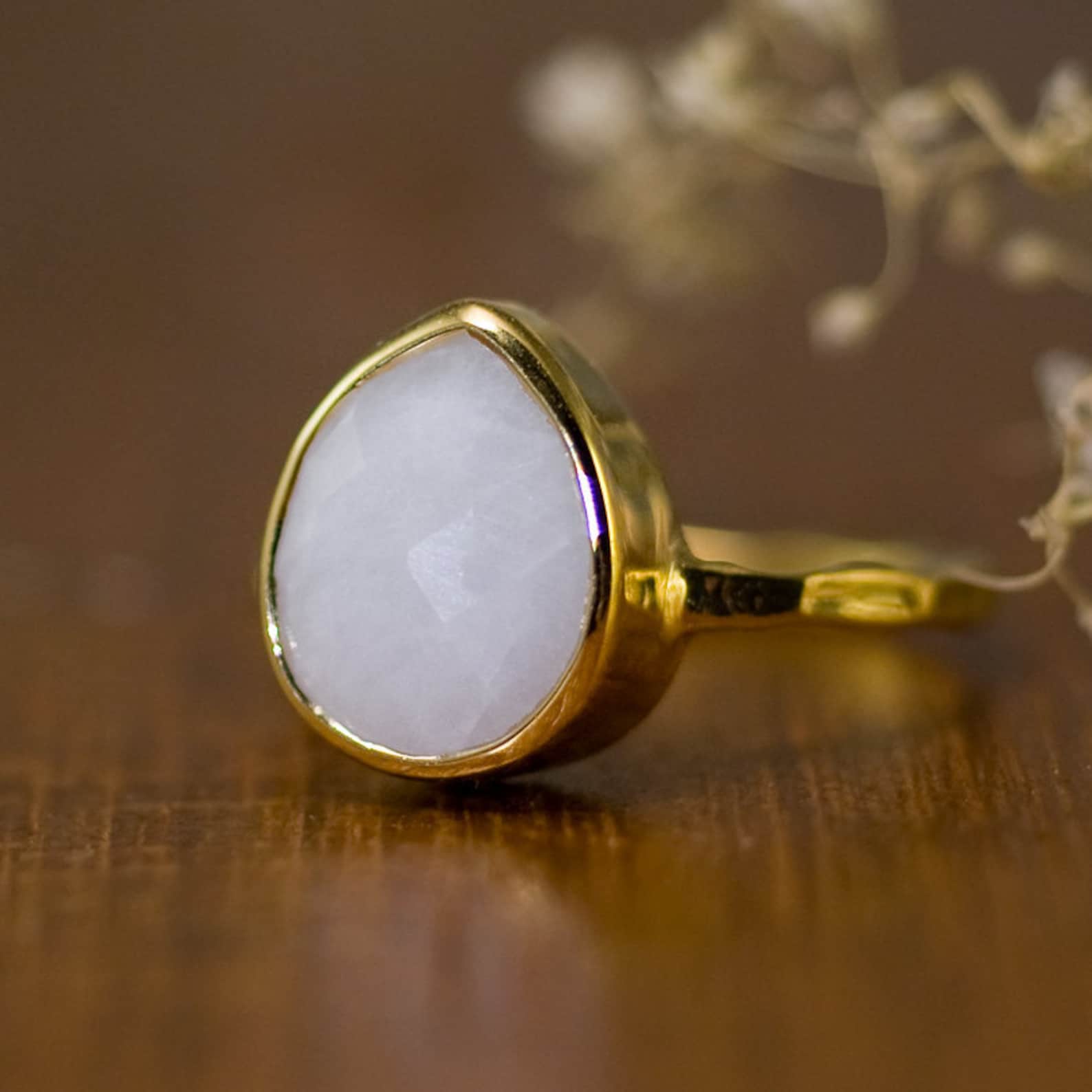 White Agate Ring Gold Bridal Ring White Stone Ring Gemstone | Etsy