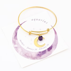 Libra Rose Quartz Moon Bangle, Raw Crystal October Birthstone Stacking ...