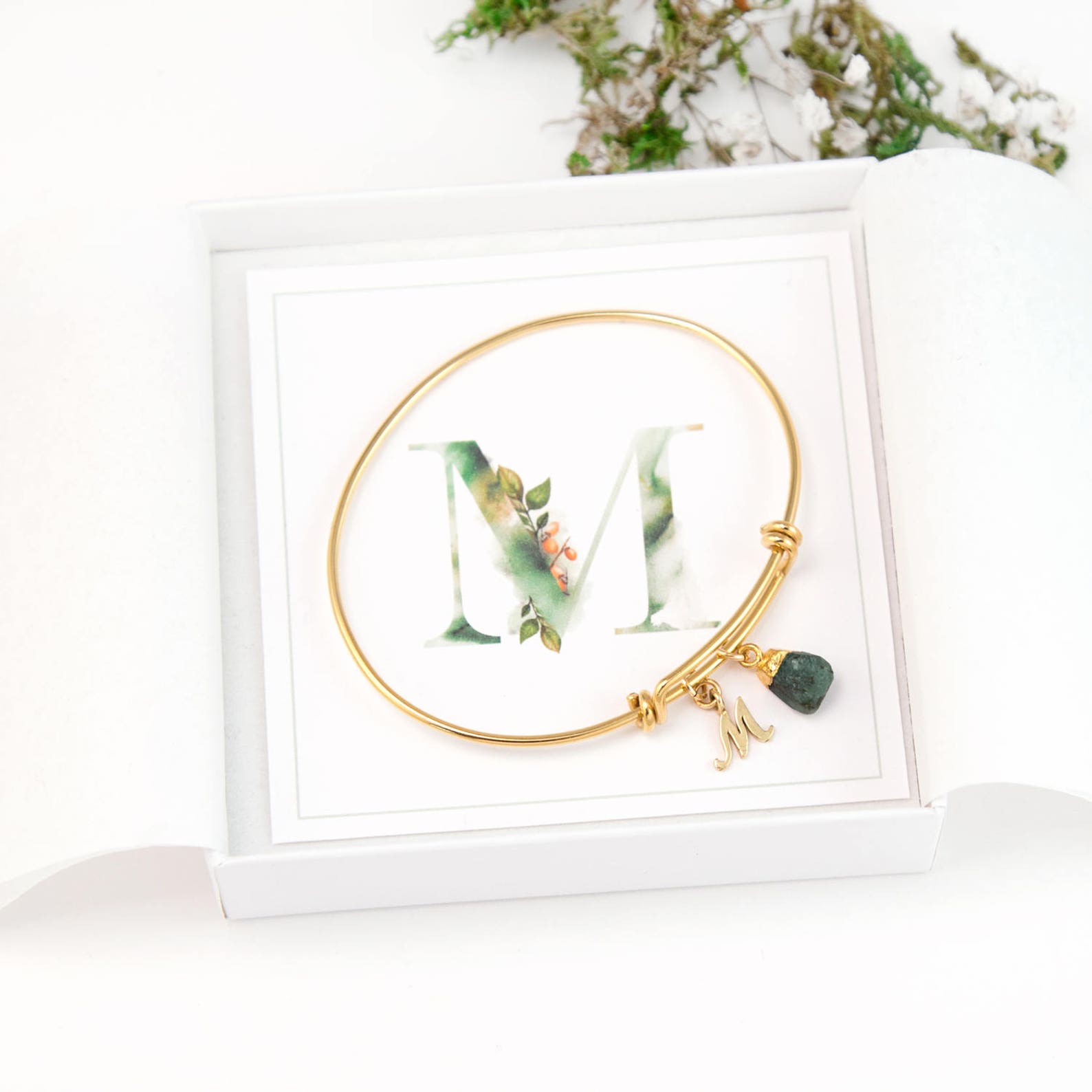 Personalized Birthday Gift, March Birthstone and Initial Bangle ...