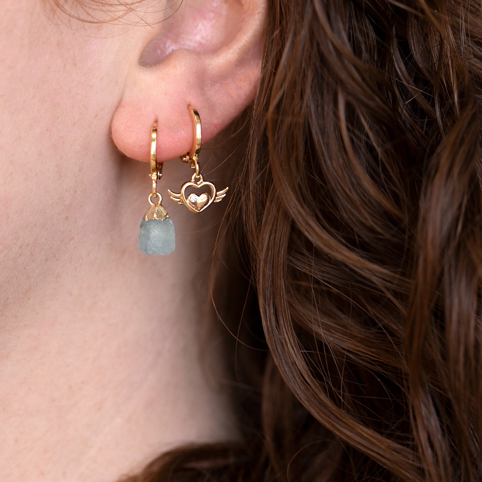 Raw Crystal Huggies Hoops Gold, Crystal Hoop Earrings, Birthstone Huggies, Charm Earrings, Tiny ...