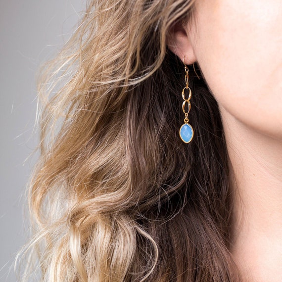 Opalite Thick Chain Link Drop Earrings Boho October - Etsy