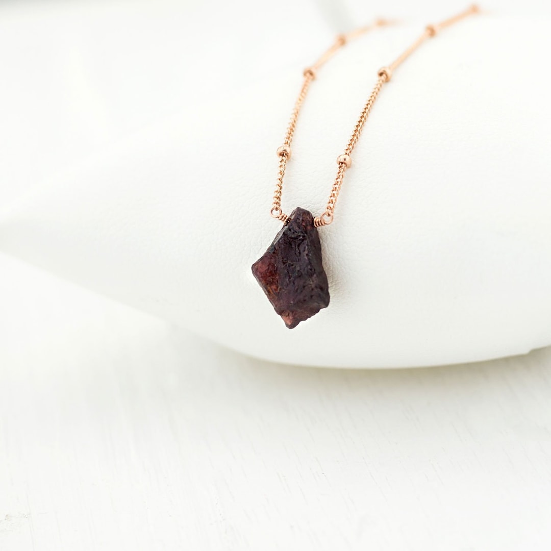 January Crystal Birthstone Necklace, Rough Raw Garnet Crystal Necklace ...
