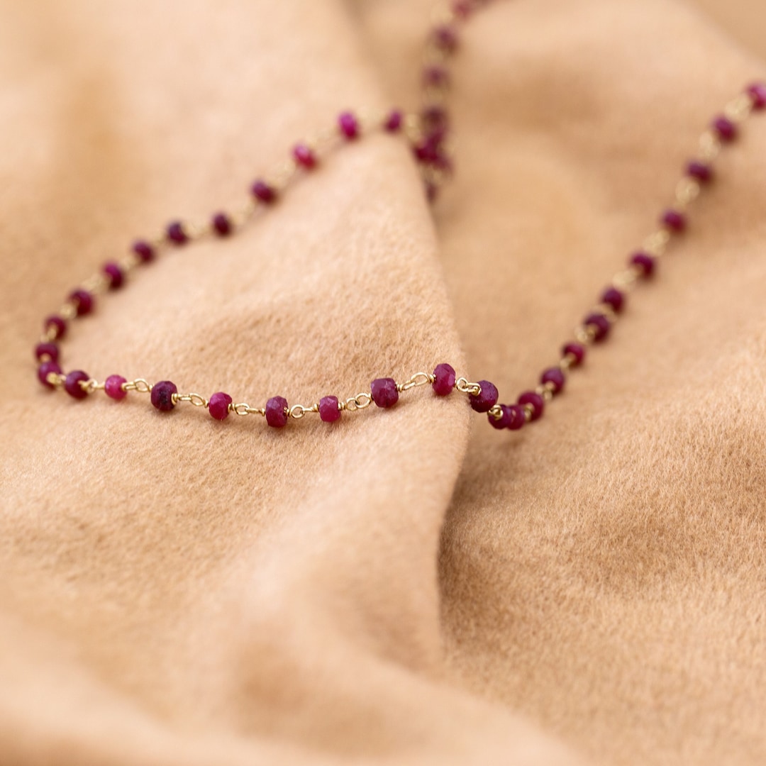 Red Ruby Beaded Gemstone Choker Necklace Gold, Handmade Beaded Necklace ...