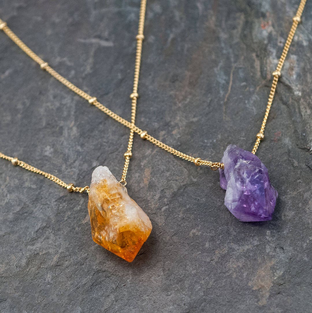 Rough Cut Gemstone Necklace, Raw Crystal Necklace, Amethyst Necklace ...