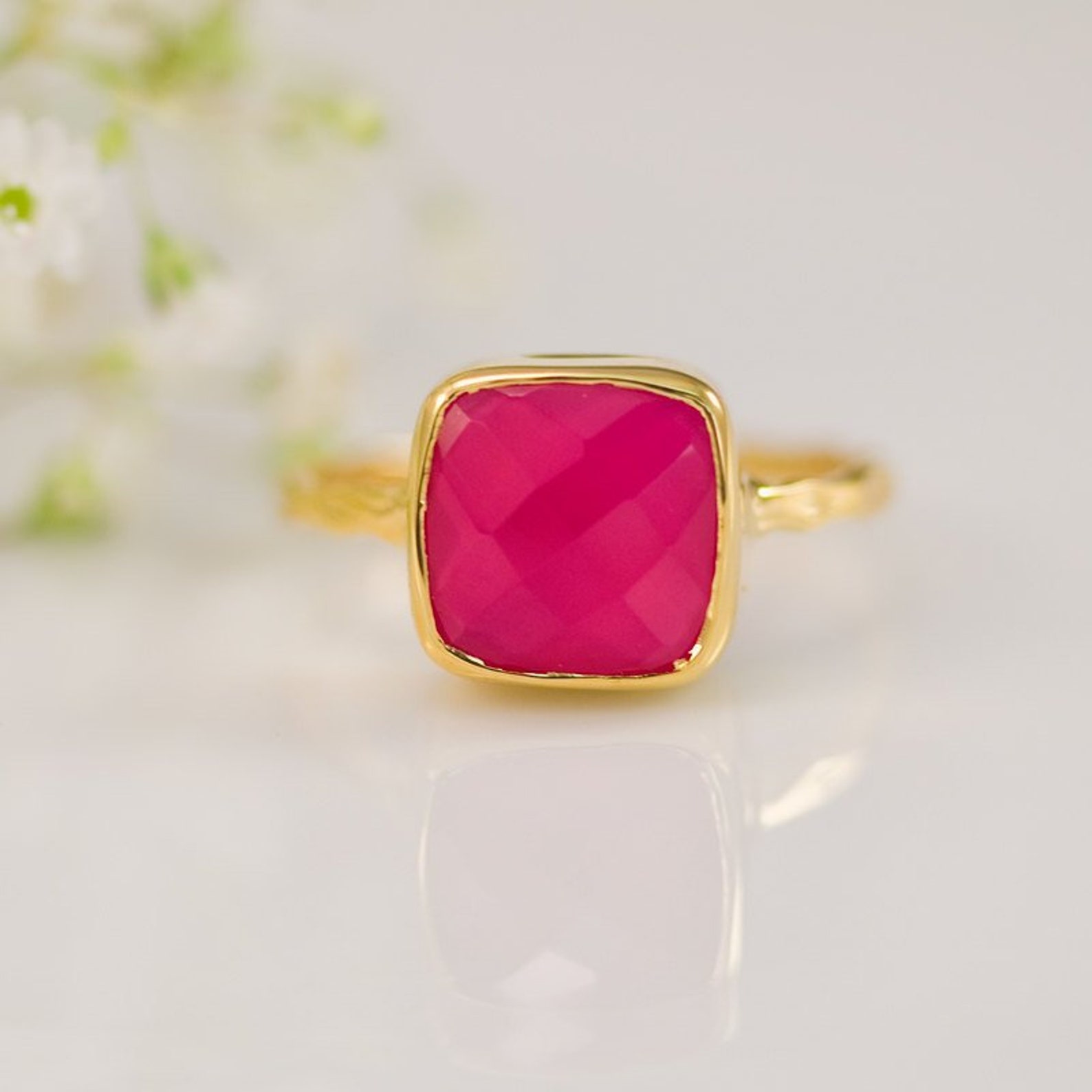 Viva Magenta Ring, Fuchsia Pink Chalcedony Ring - Gemstone Ring ...