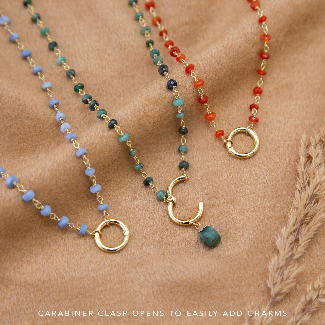Beaded Carabiner Charm Necklace, Personalized Beaded Crystal Choker ...