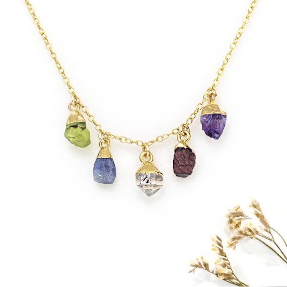 Raw Gemstone Family Tree Necklace Personalized Jewelry - Etsy