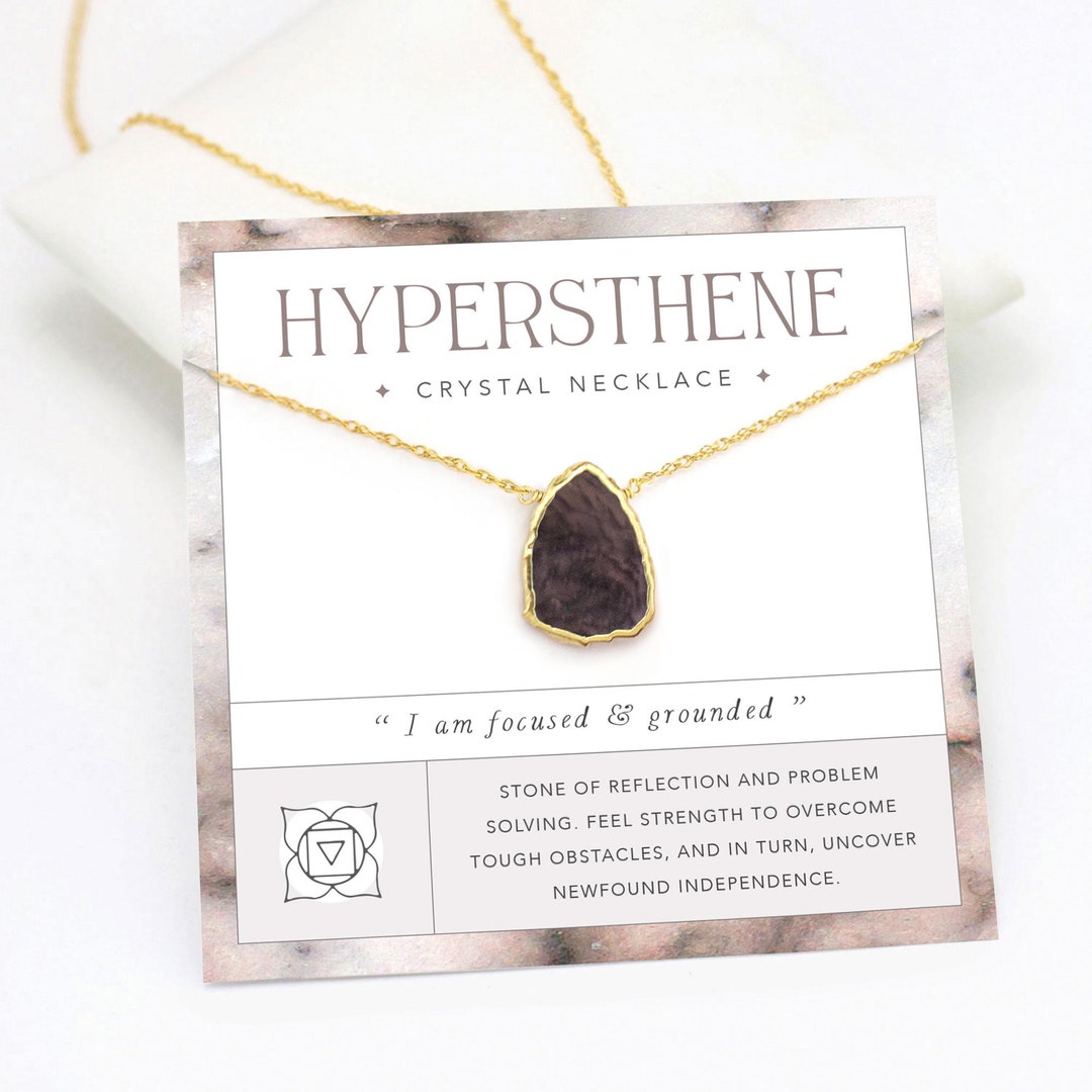 Hypersthene Gemstone Pendant, Minimalist Brown Crystal Necklace Dainty ...
