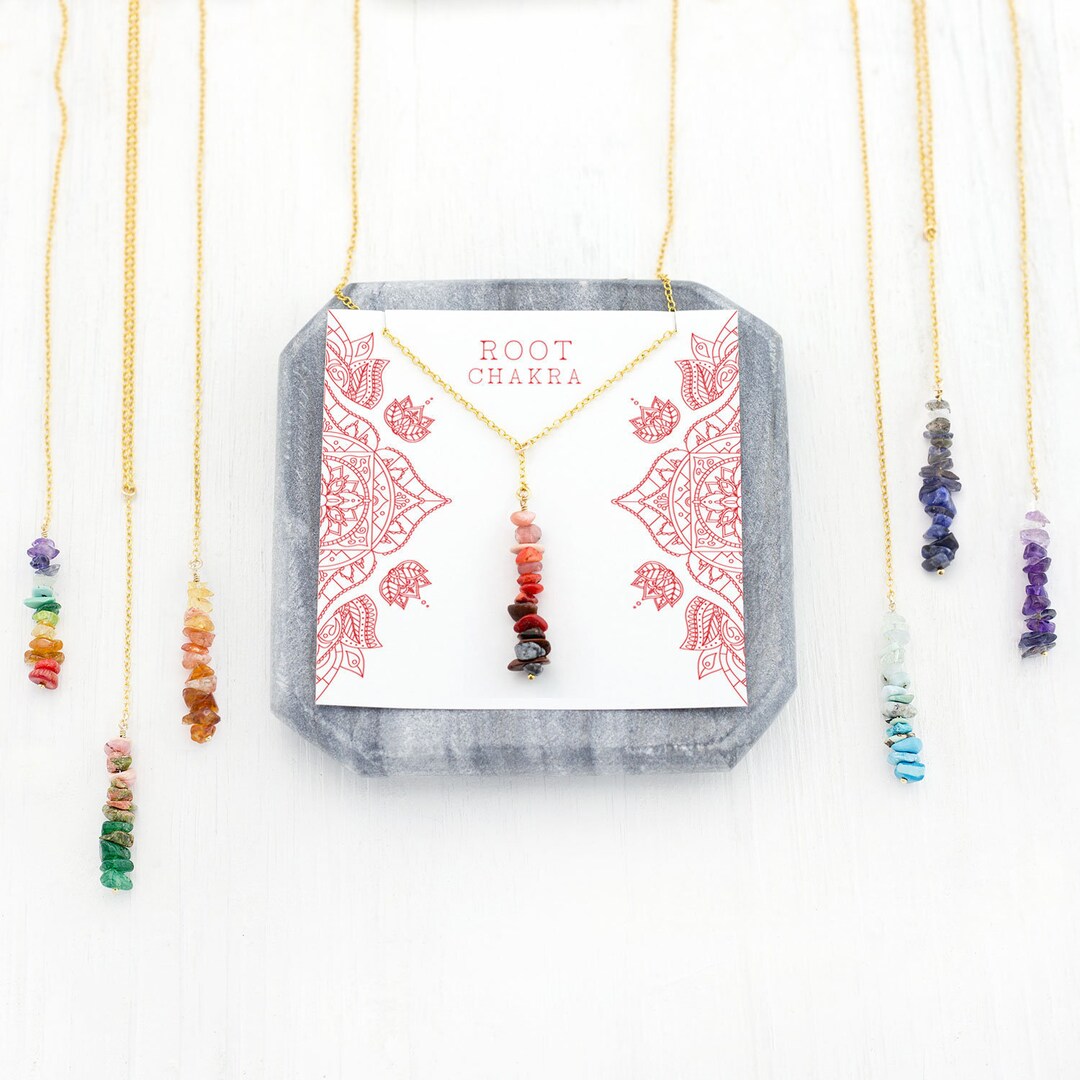 Root Chakra Gemstone Y-necklace, Red and Black Jewelry, Inspirational ...