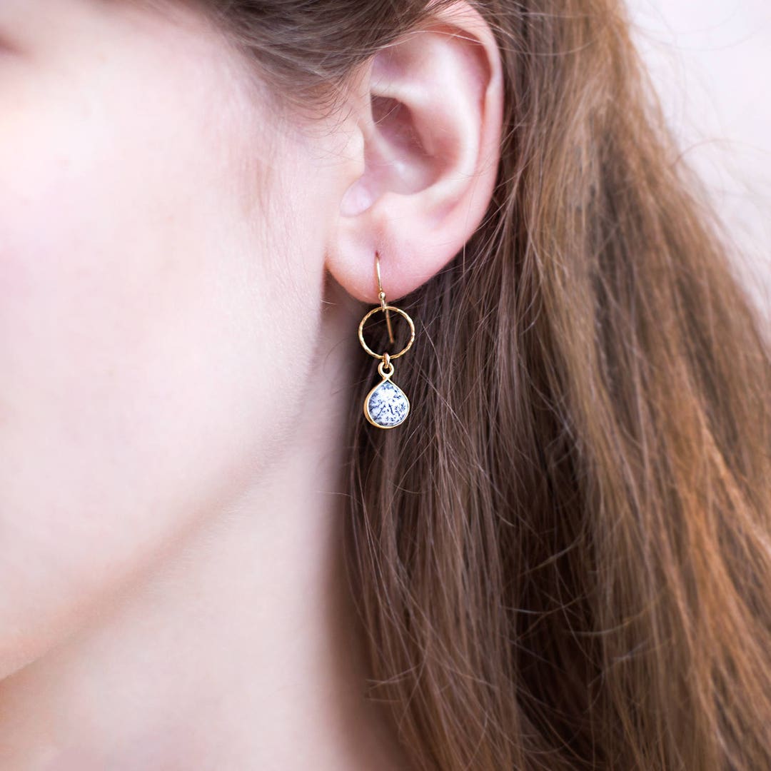 Dendrite Opal Gem Drop Earrings, 14k Gold Filled Minimalist Earrings ...