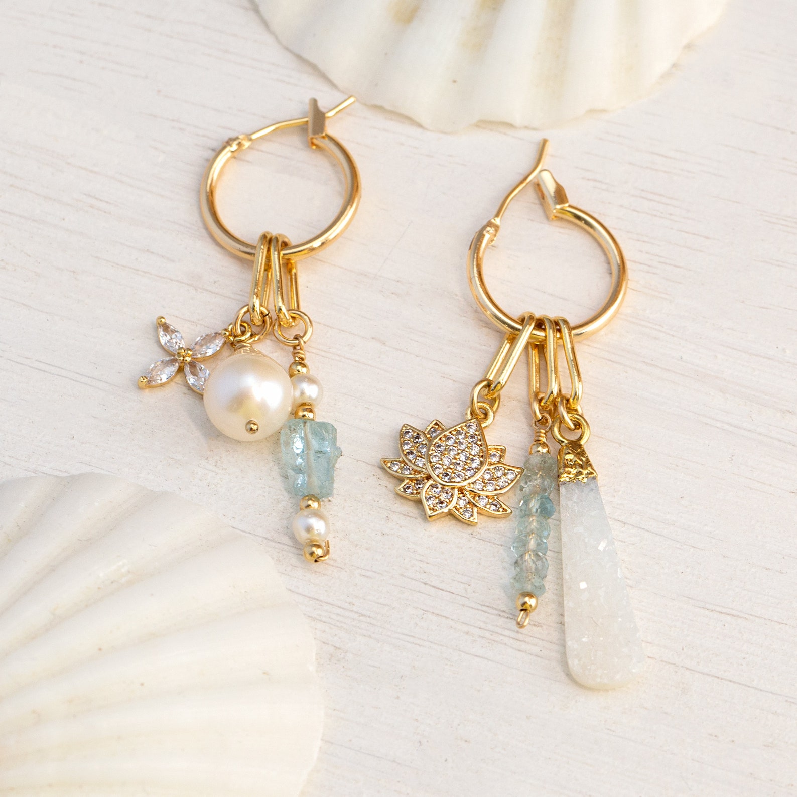 Beachy Charm Hoops, Summer Everyday Stacking Earrings Set, Customizable ...