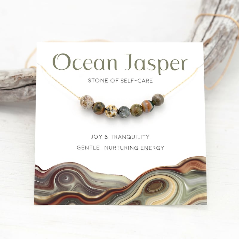 Gold Necklace Ocean Jasper - Etsy