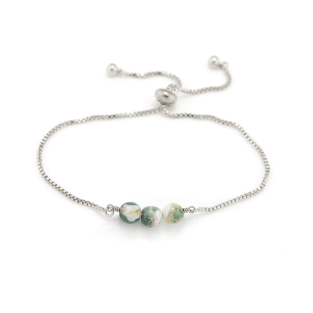 Pulsera de ágata delicada, pulsera diaria con corbata de plata, piedras ...