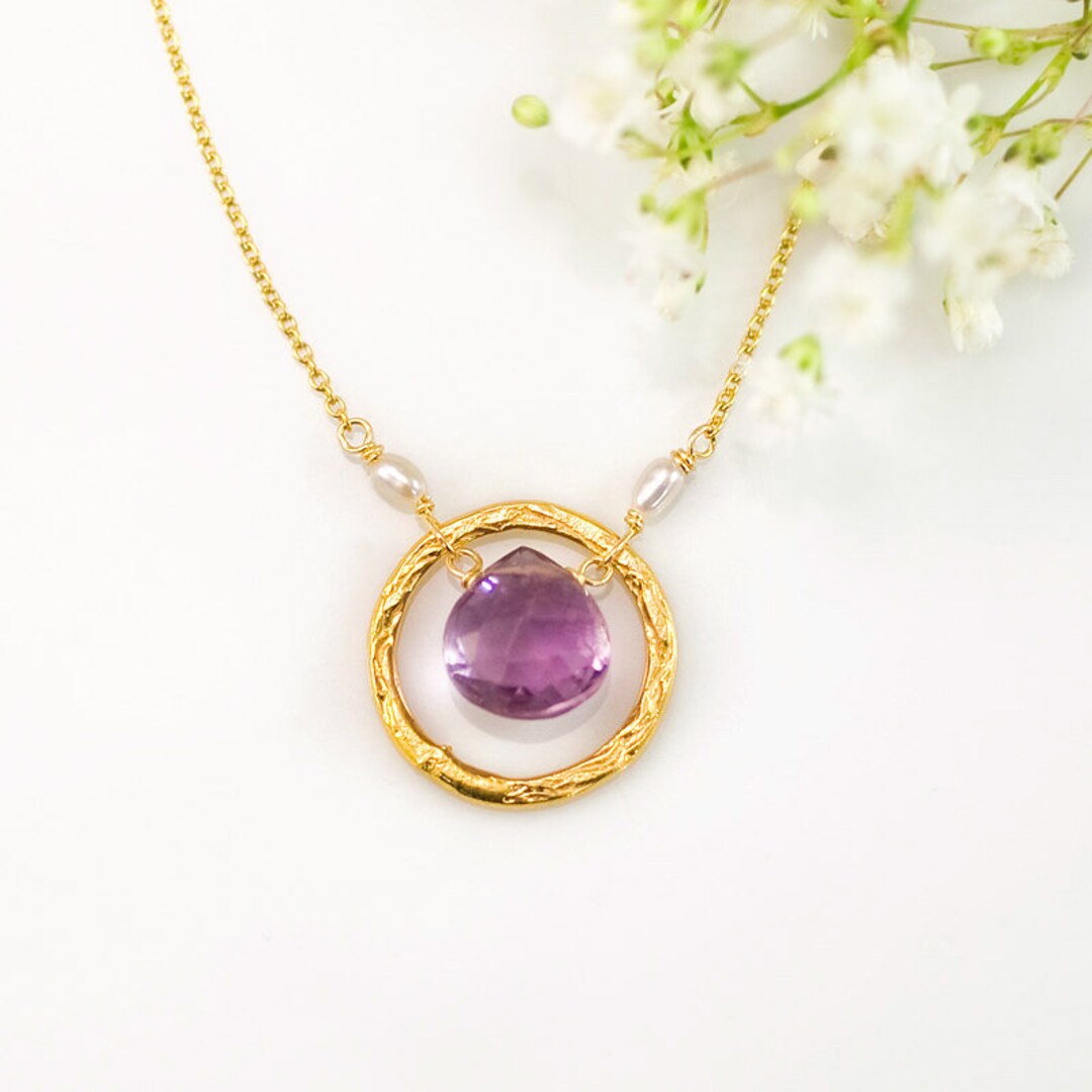 February Birthstone Necklace, Purple Amethyst Crystal Pendant Necklace ...