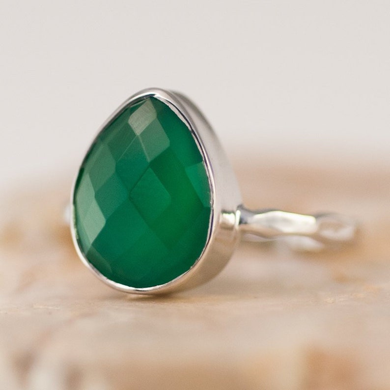 Green Onyx Ring Square Gold - Green Stone Ring - Gold Ring - Bezel Set ...