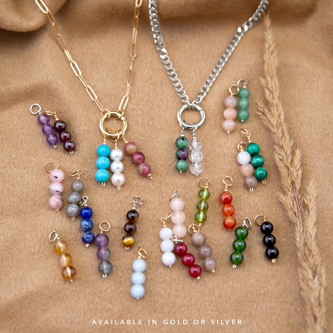 Add on Beaded Gemstone Charms, Natural Genuine Crystal Birthstones ...