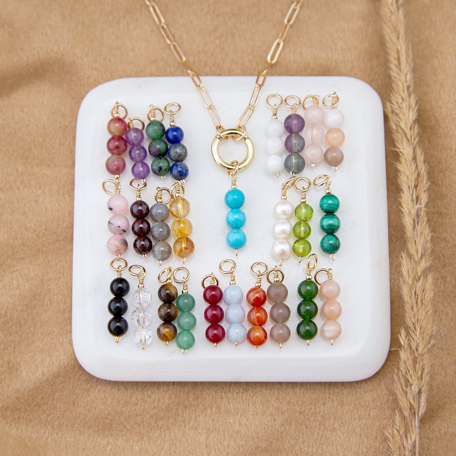 Add on Beaded Gemstone Charms, Natural Genuine Crystal Birthstones ...