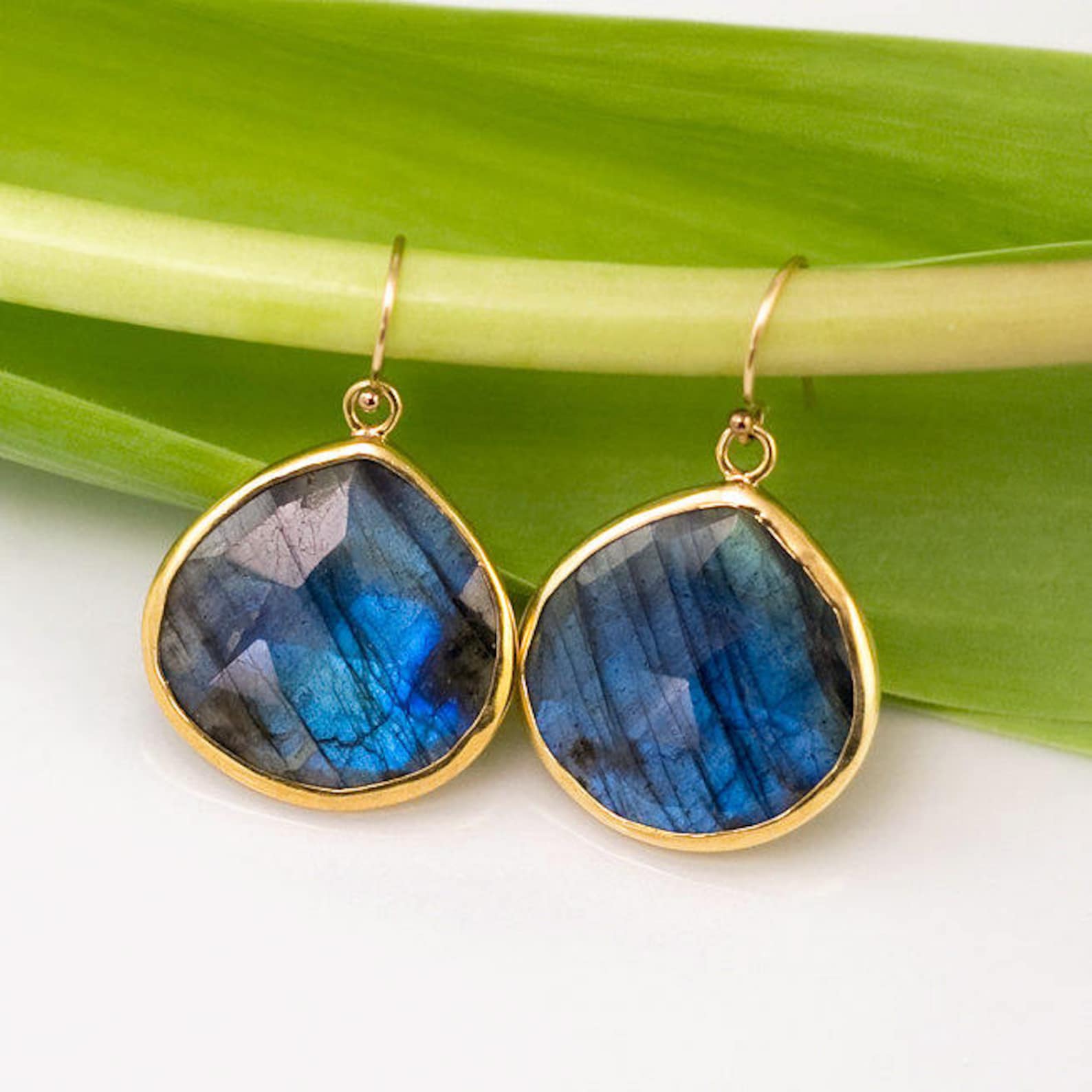 Labradorite Earrings Gold, Natural Gemstone Drop Earrings, Statement ...