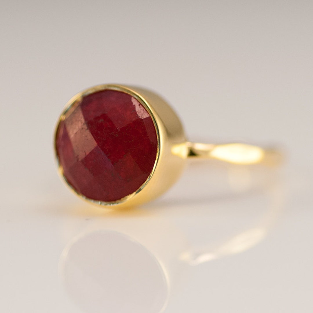 Round Gold Ruby Ring - July Birthstone Ring - Solitaire Ring ...