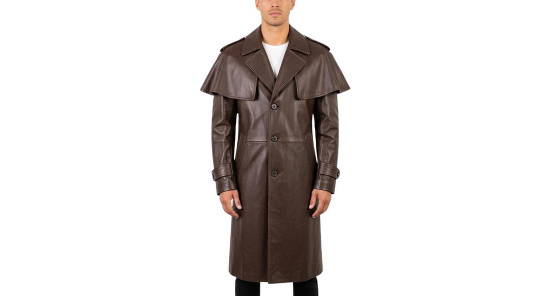 Handmade Brown Leather Duster Coat | Western Drover, Shoulder Cape ...