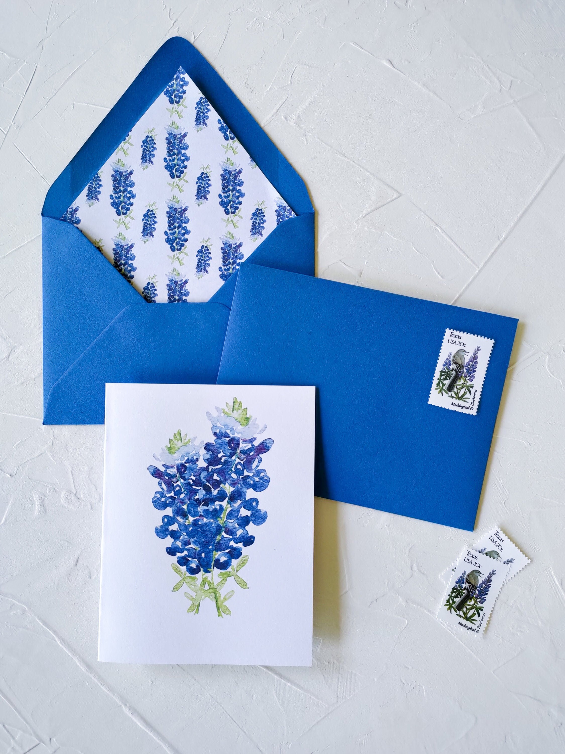 Texas Bluebonnet Watercolor Stationery, Set of 5 - Etsy