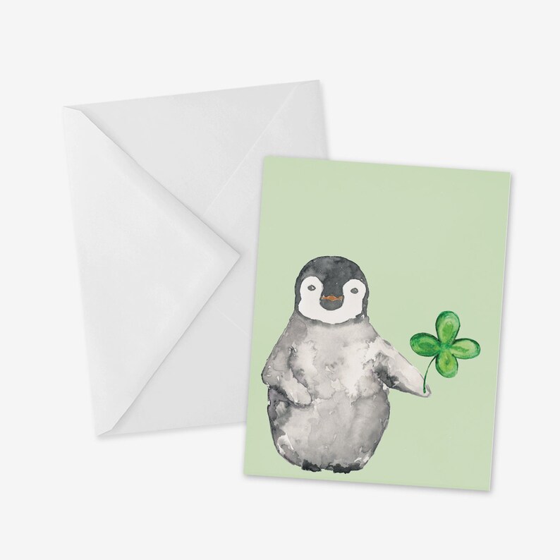 Cute St Patty's Penguin Greeting Card - Etsy