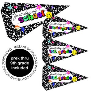 DIY First Day of School Pennant Party Flag, Colorful Watercolor ...