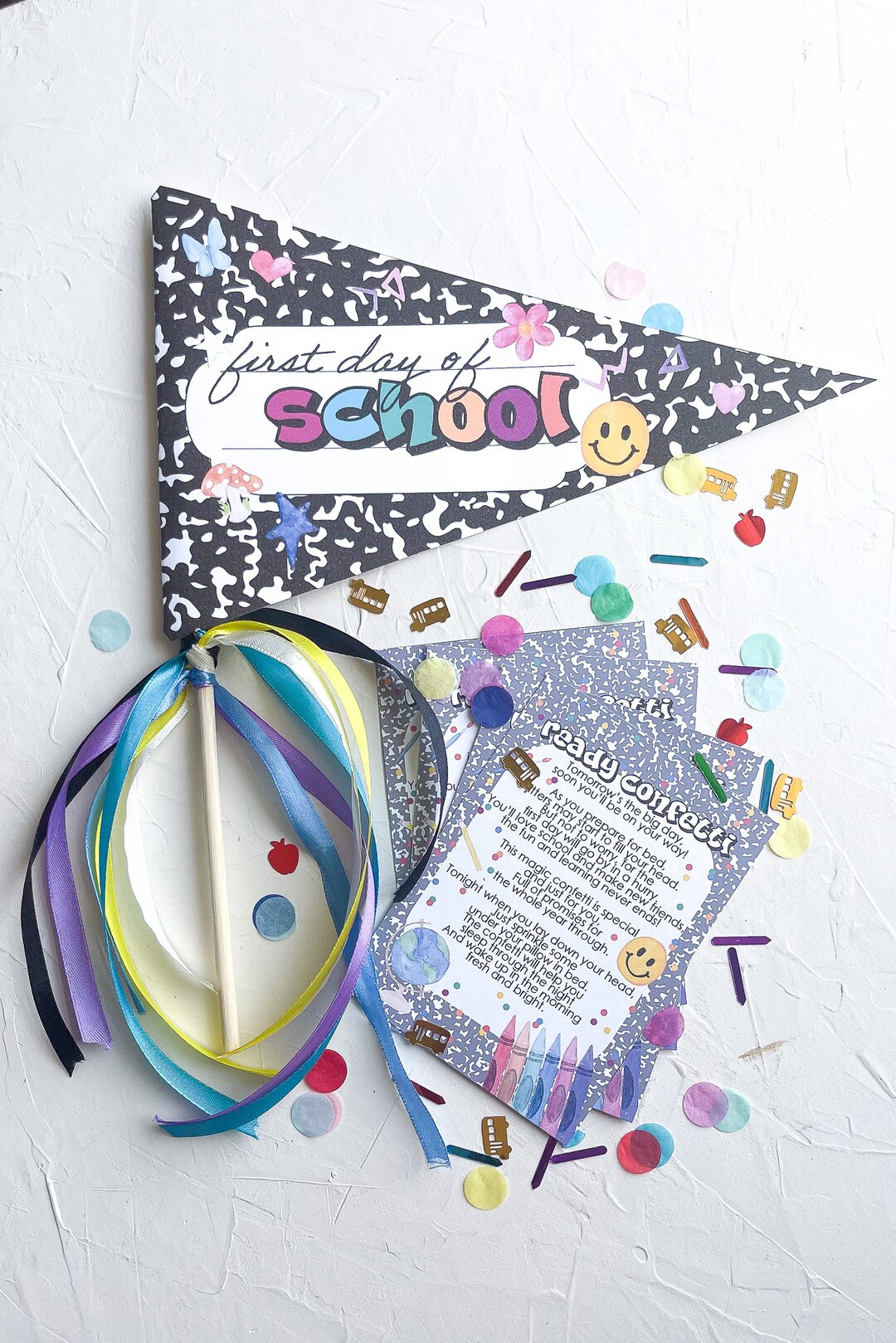 DIY First Day of School Pennant Party Flag, Colorful Watercolor ...
