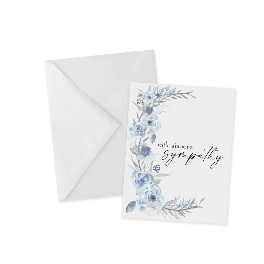 Elegant Blue Florals Sympathy Card, With Sincere Sympathy, Grief Card ...