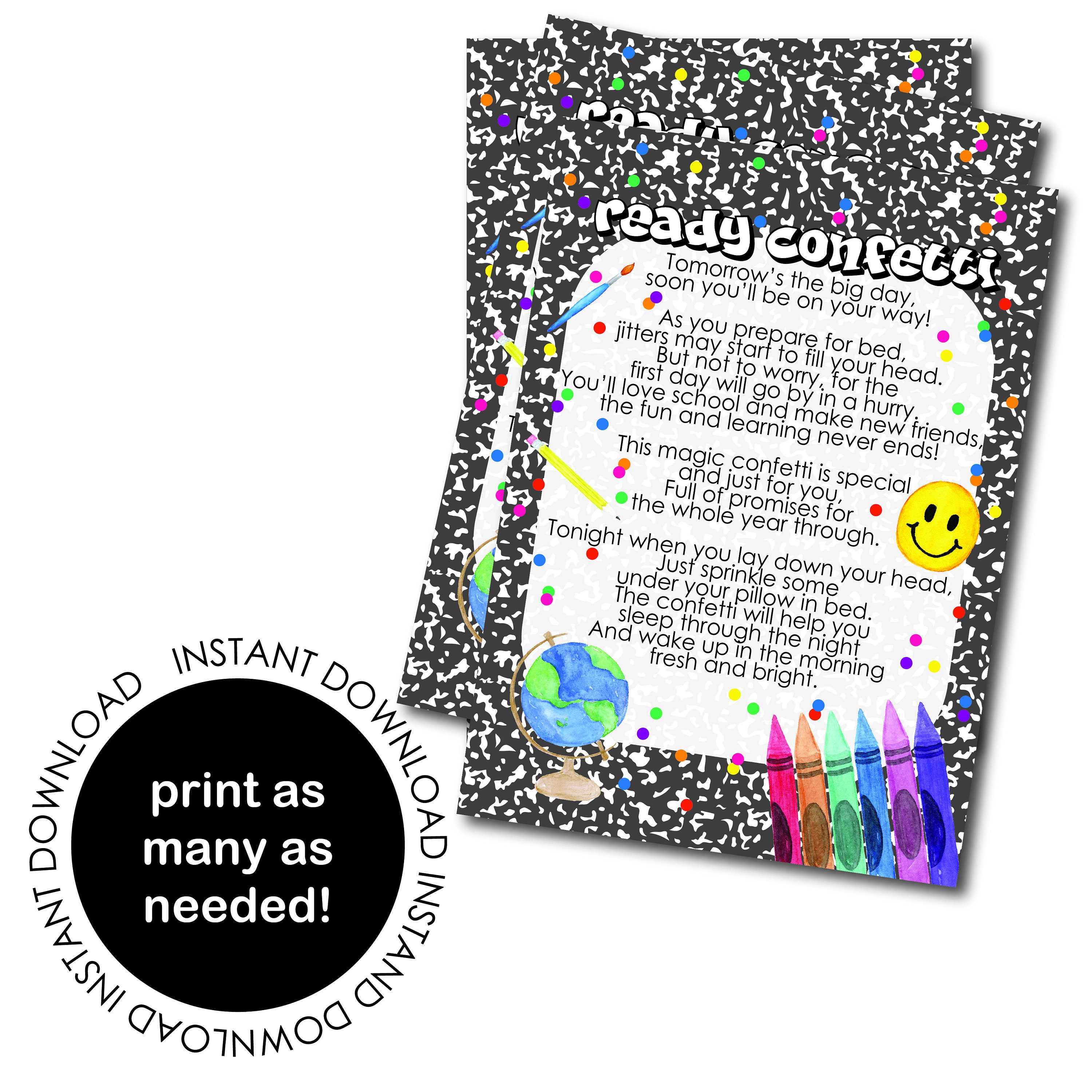 Printable Ready Confetti, Jitter Glitter, Back to School, DIY Print at ...