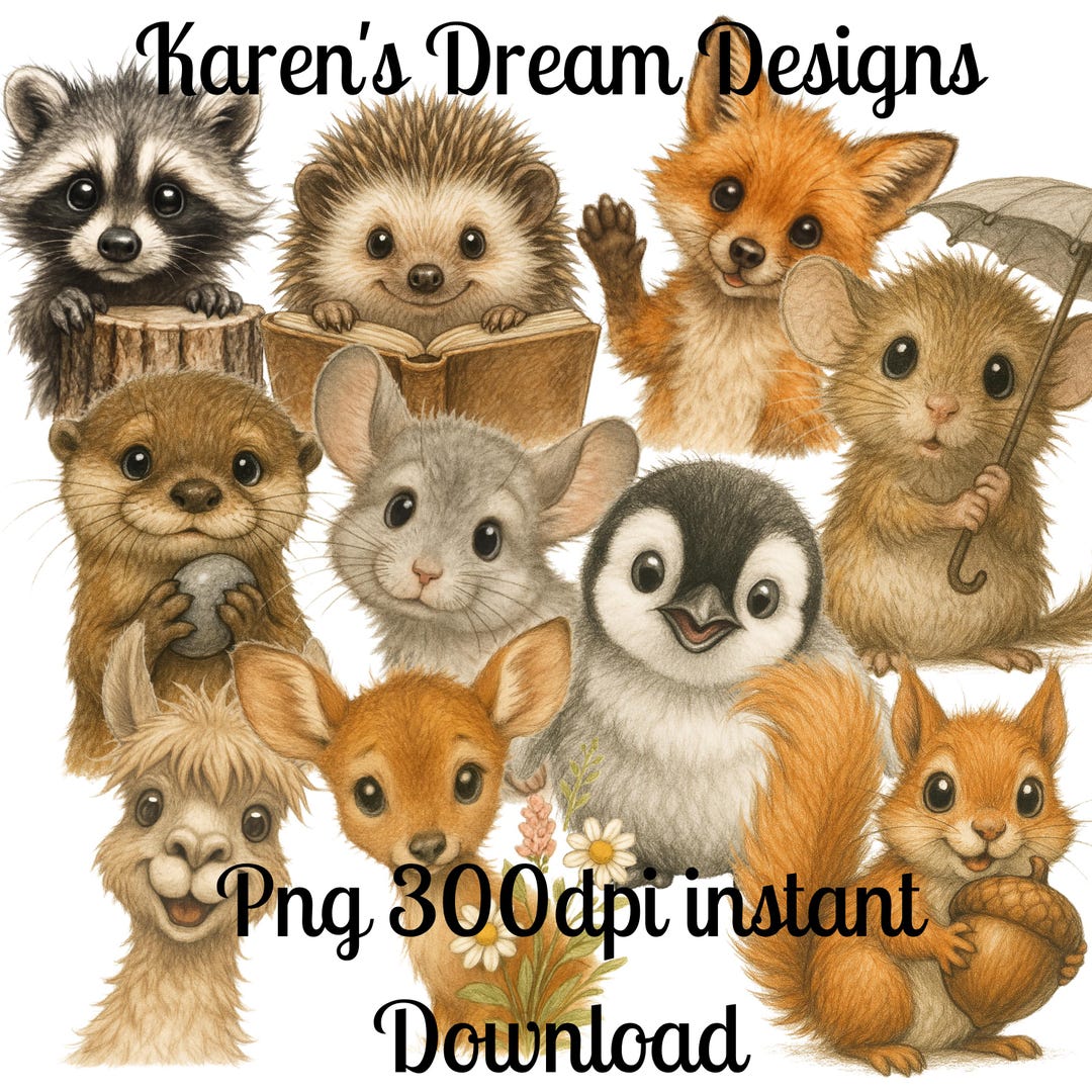 Cute Woodland Animal Clipart PNG | Baby Forest Animals Illustration Set ...