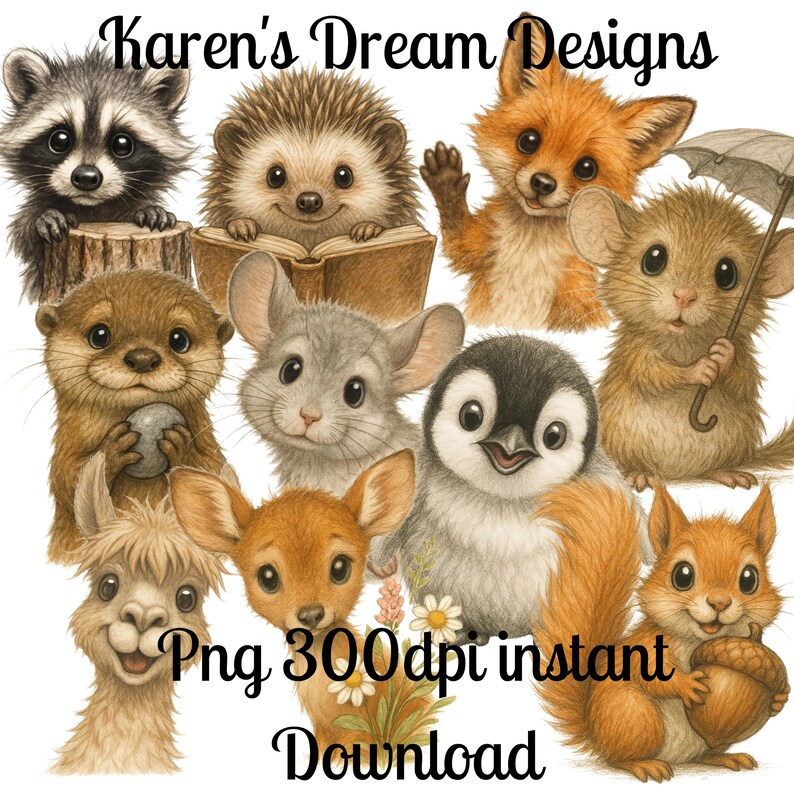 Cute Woodland Animal Clipart PNG | Baby Forest Animals Illustration Set ...