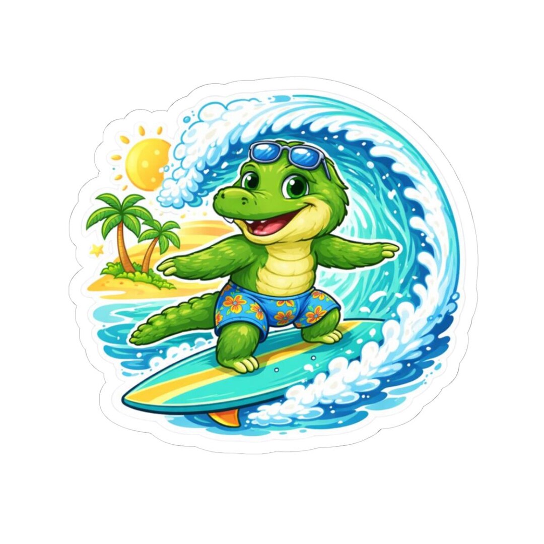 Surfing Alligator Sticker | Croc on Surfboard, Beach Wave - Etsy