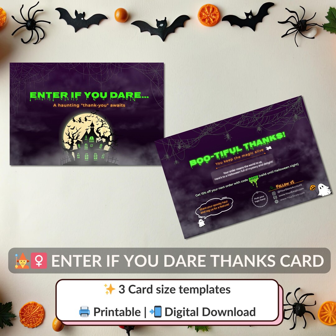 Halloween Thank You Card Canva Template: Spooky Business Insert ...