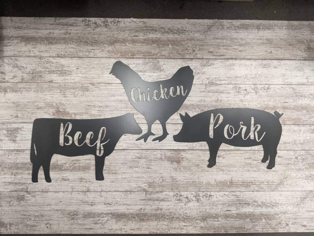 Cow Pig Chicken Sign Set Beef Pork Chicken Sign Set Kitchen - Etsy