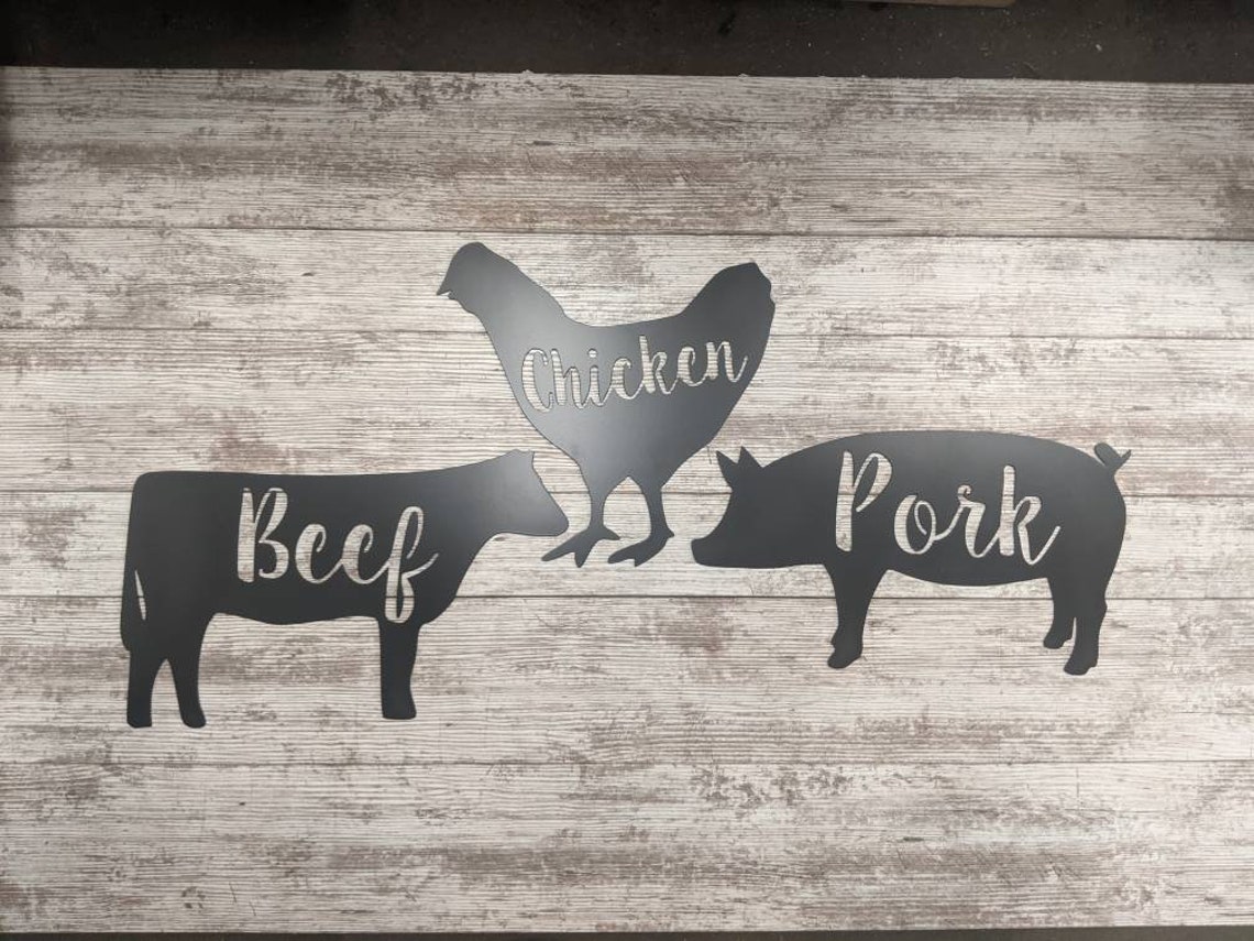 Cow Pig Chicken Sign Set Beef Pork Chicken Sign Set Kitchen - Etsy