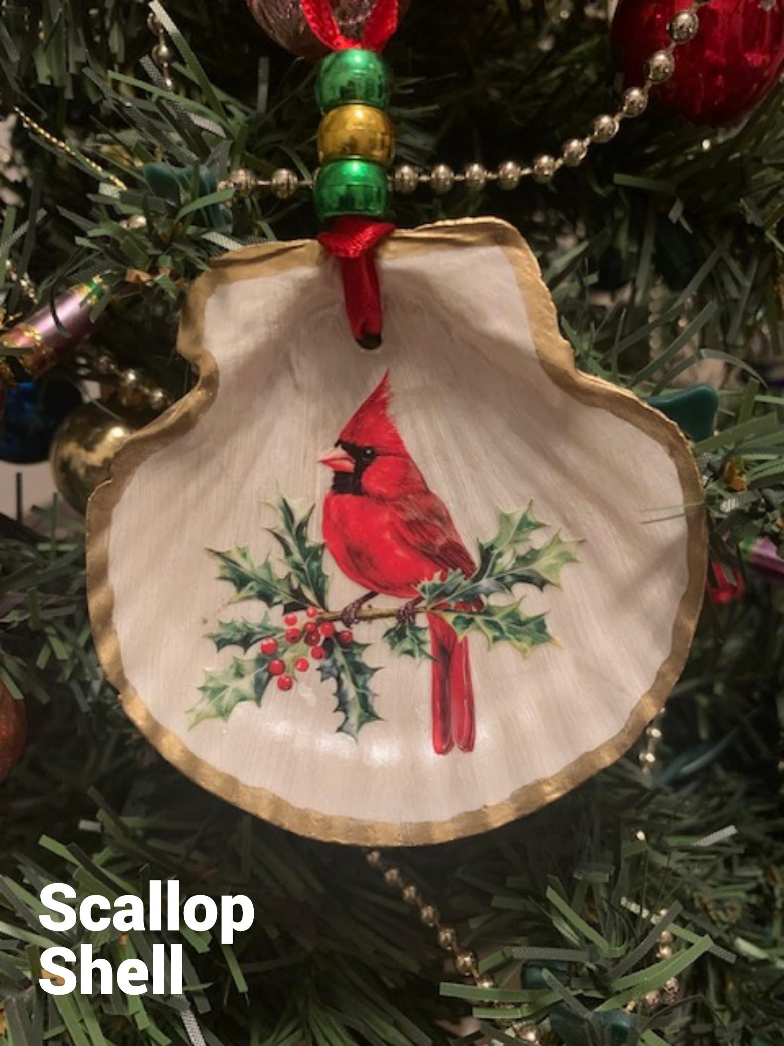 Handmade Cardinal Oyster & Scallop Shell Christmas Ornaments: Coastal ...